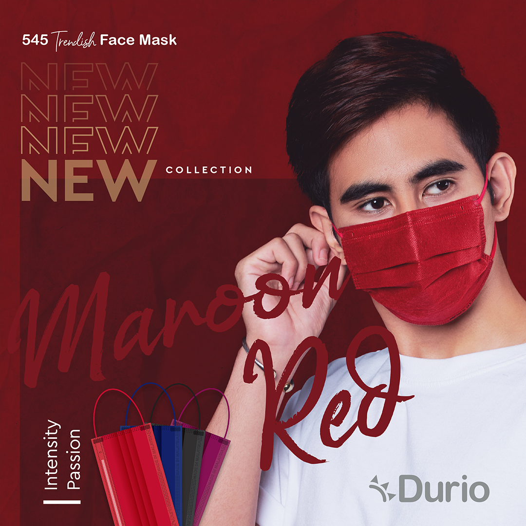 DURIO 545 TRENDISH 4PLY SURGICAL FACE MASK – MAROON RED – eJazmine.com
