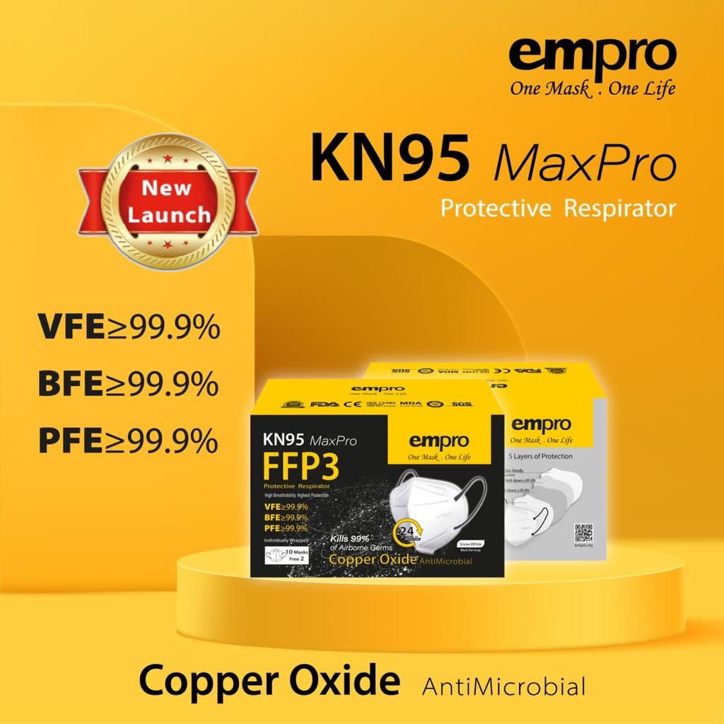 EMPRO RESPIRATOR KN95 MAX PRO COPPER OXIDE ANTIMICROBIAL FACE MASK VFE ...