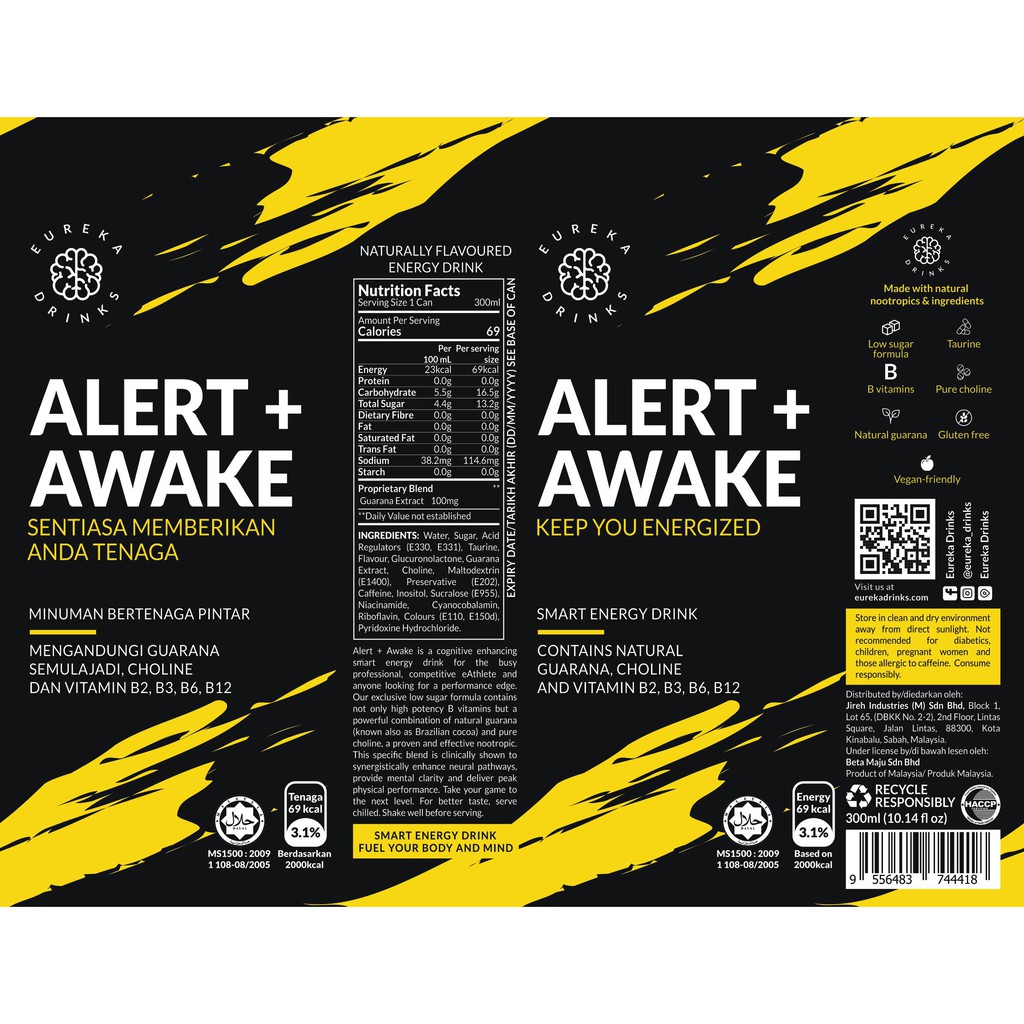 Alert + Awake Nootropic Energy Drink, 300 ml x 24 Cans (1 Carton ...